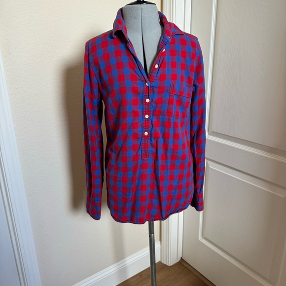 J. Crew | Tops | J Crew Red And Blue Henley Flannel | Poshmark